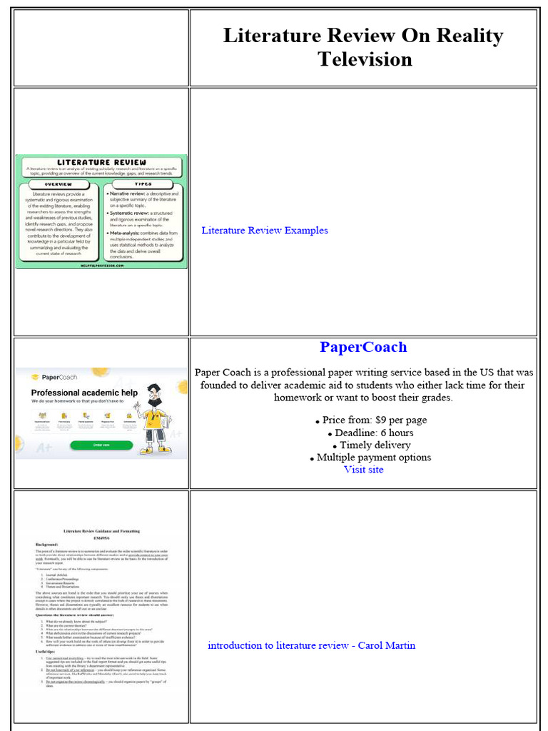 Literature Review On Reality Television | PDF | Reality Television | Essays