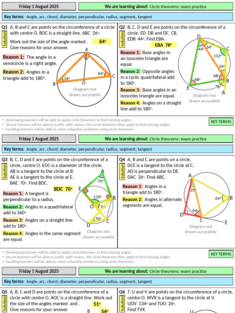 Circle Theorems: Missing Angles Practice | PDF | Circle | Perpendicular