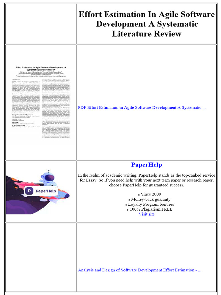 Effort Estimation in Agile Software Development A Systematic Literature Review | PDF | Agile ...