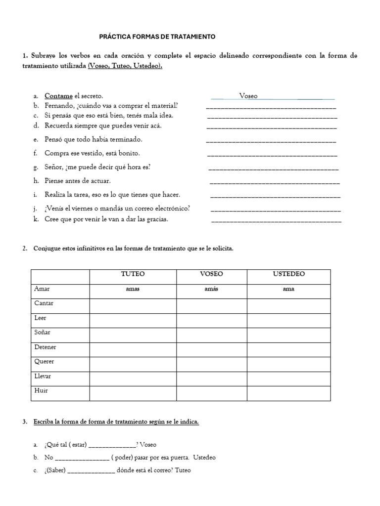 Práctica Formas de Tratamiento | PDF