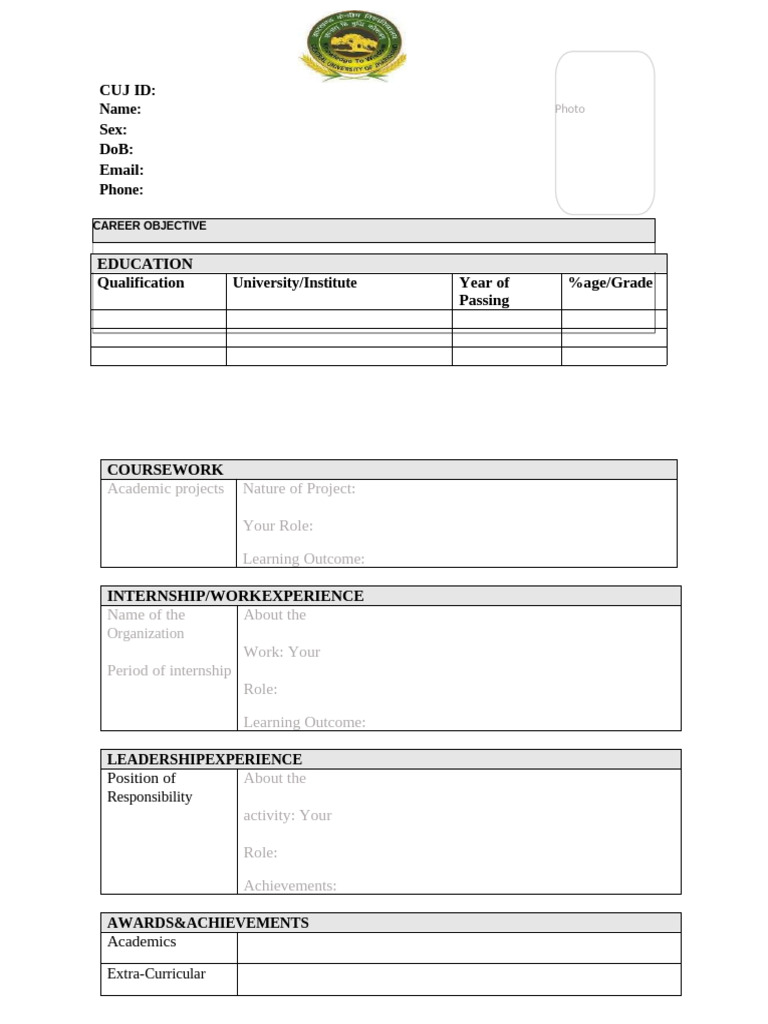 T & P CUJ CV Template | PDF