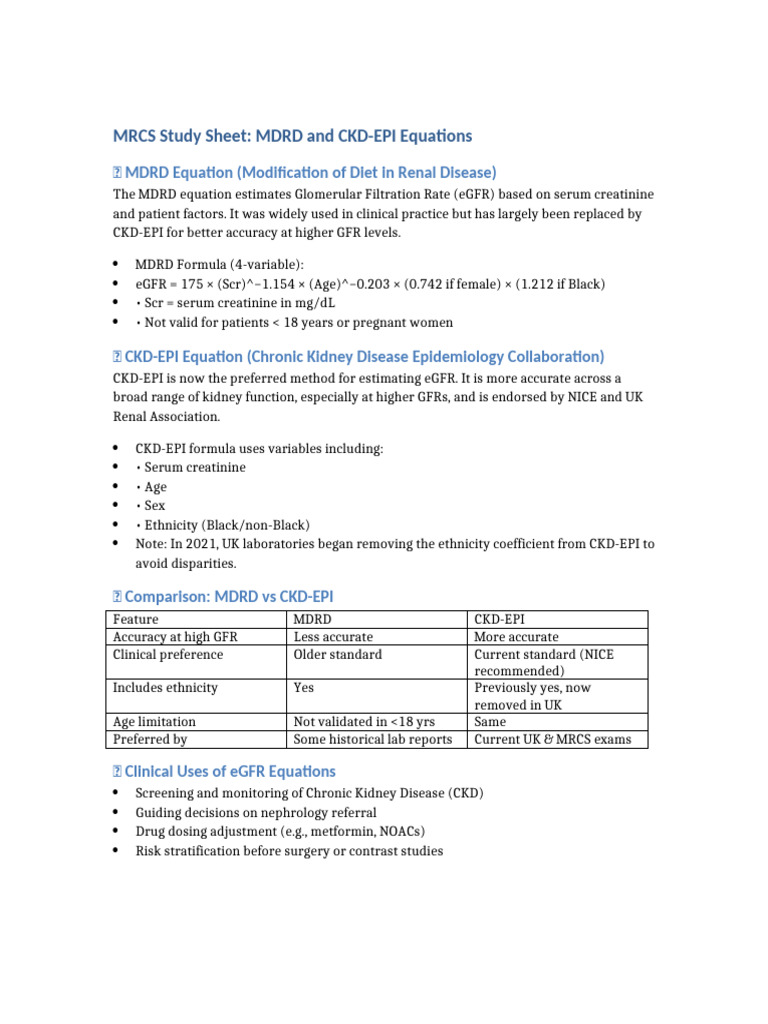 MDRD vs CKD-EPI: eGFR Insights | PDF