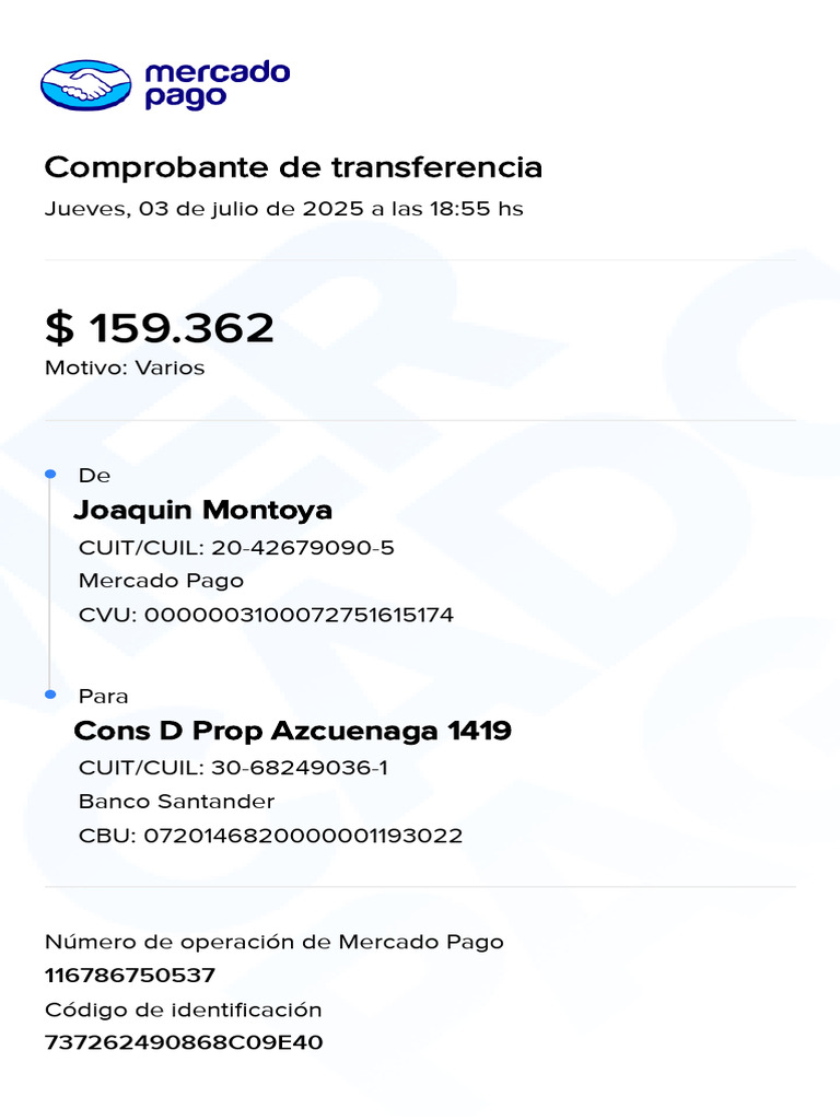 Comprobante de Transferencia: Joaquin Montoya | PDF