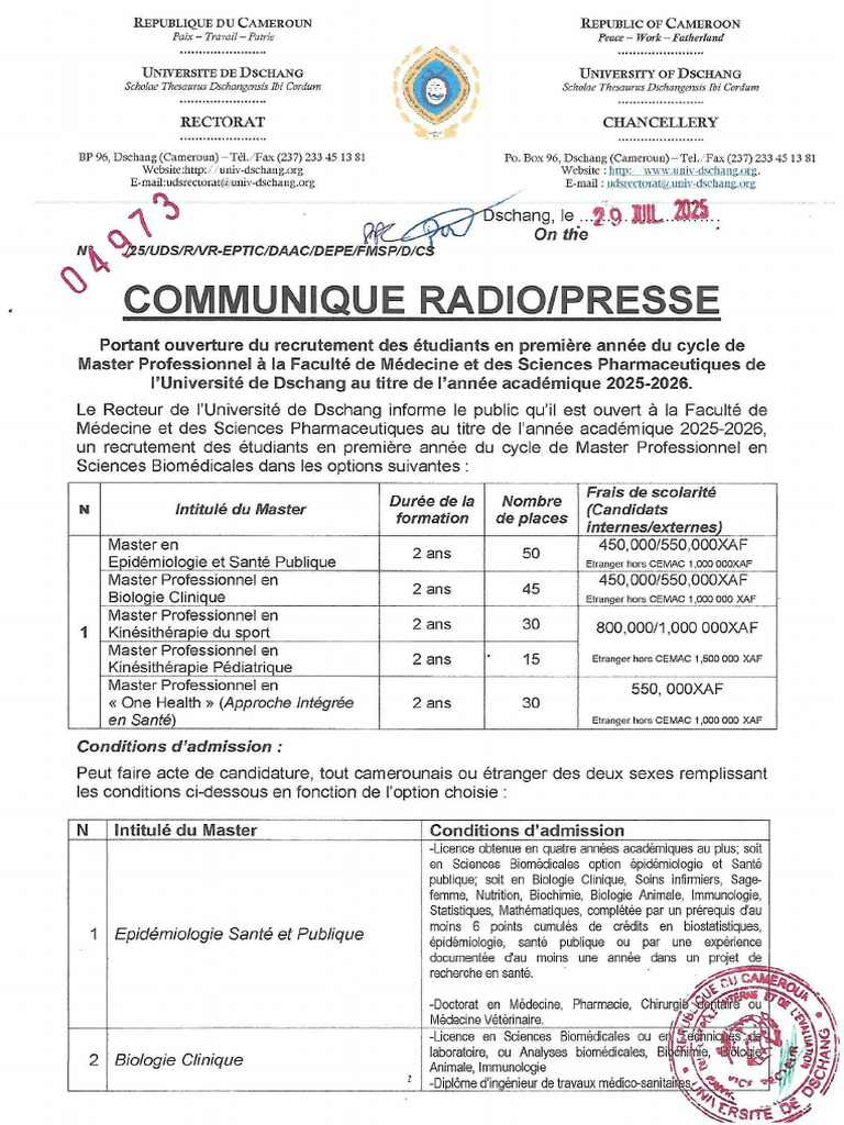 Masters FMSP - Uds 2025.2026-Appel À Candidature | PDF