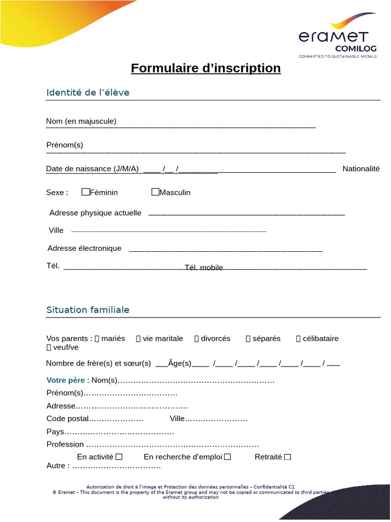 Formulaire d'inscription élève 2024 | PDF
