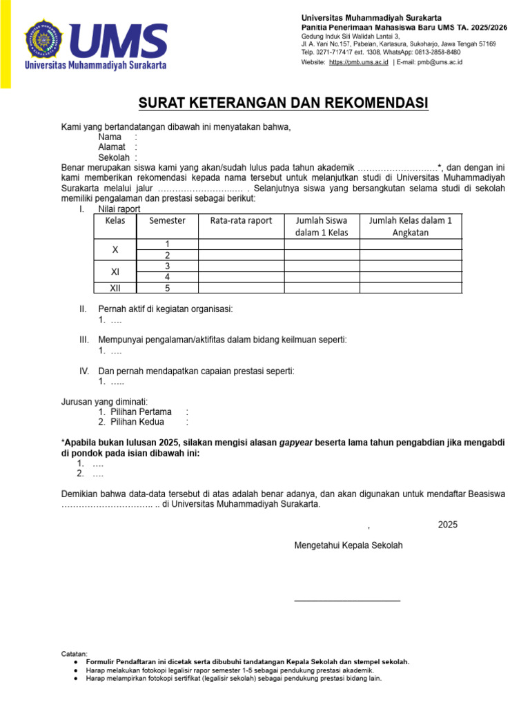 Rekomendasi Beasiswa UMS 2025 | PDF