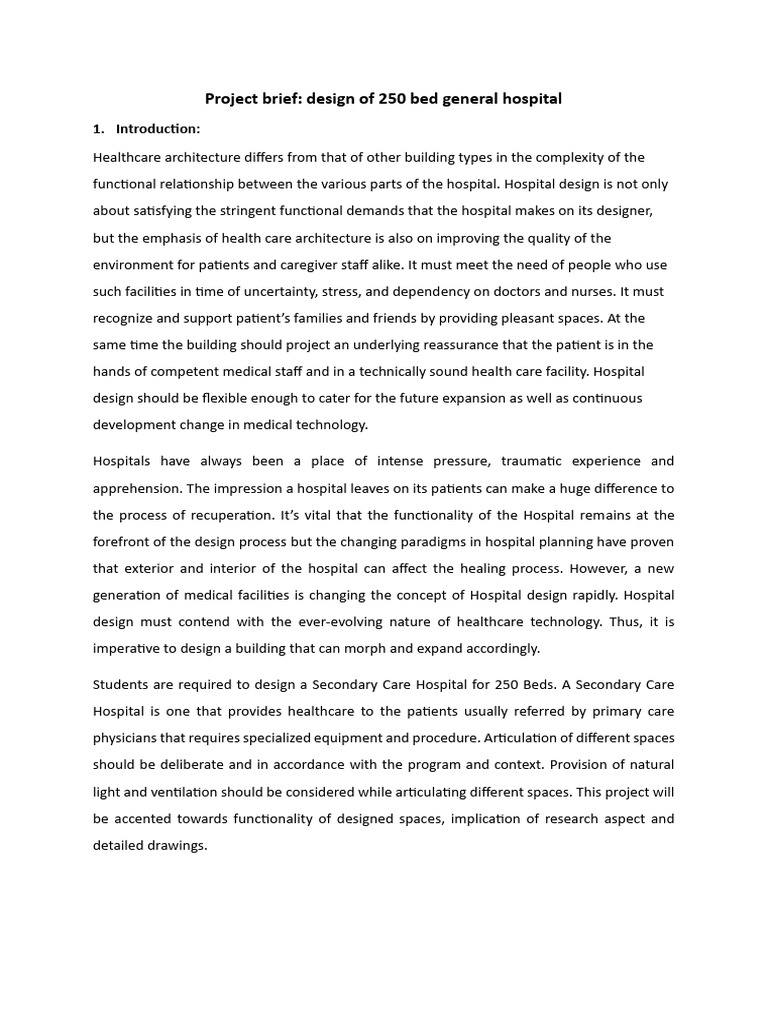 Design Brief for 250-Bed Hospital | PDF | Hospital | Health Care