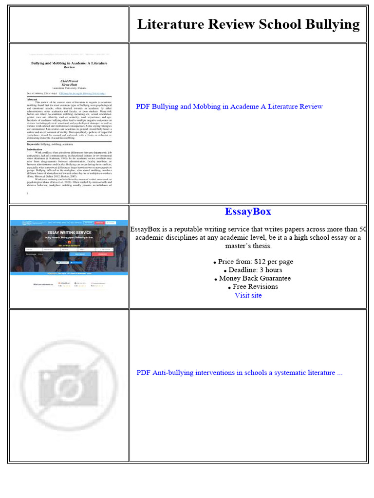 Literature Review School Bullying | PDF | Bullying | Violence