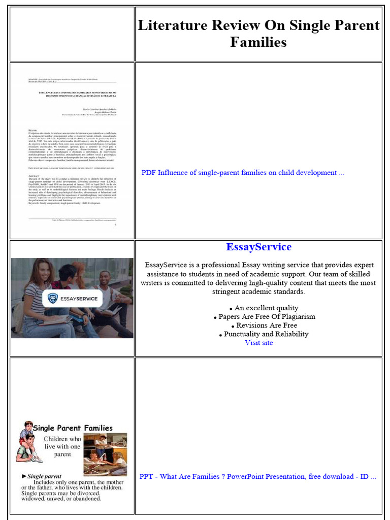 Literature Review On Single Parent Families | PDF | Parenting | Family