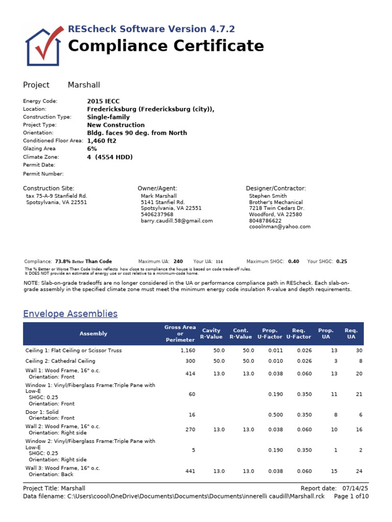 Marshall Compliance | PDF | Building Insulation | Framing (Construction)