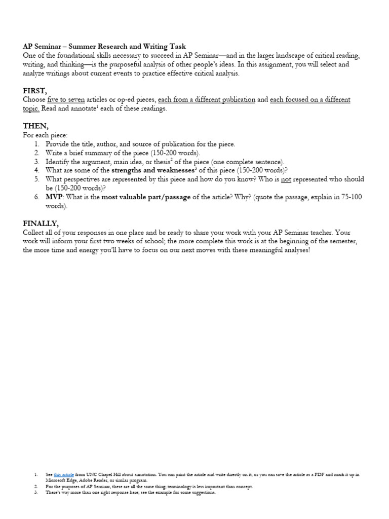 2023 AP Seminar Summer Reading Assignment | PDF | Silence | Noise