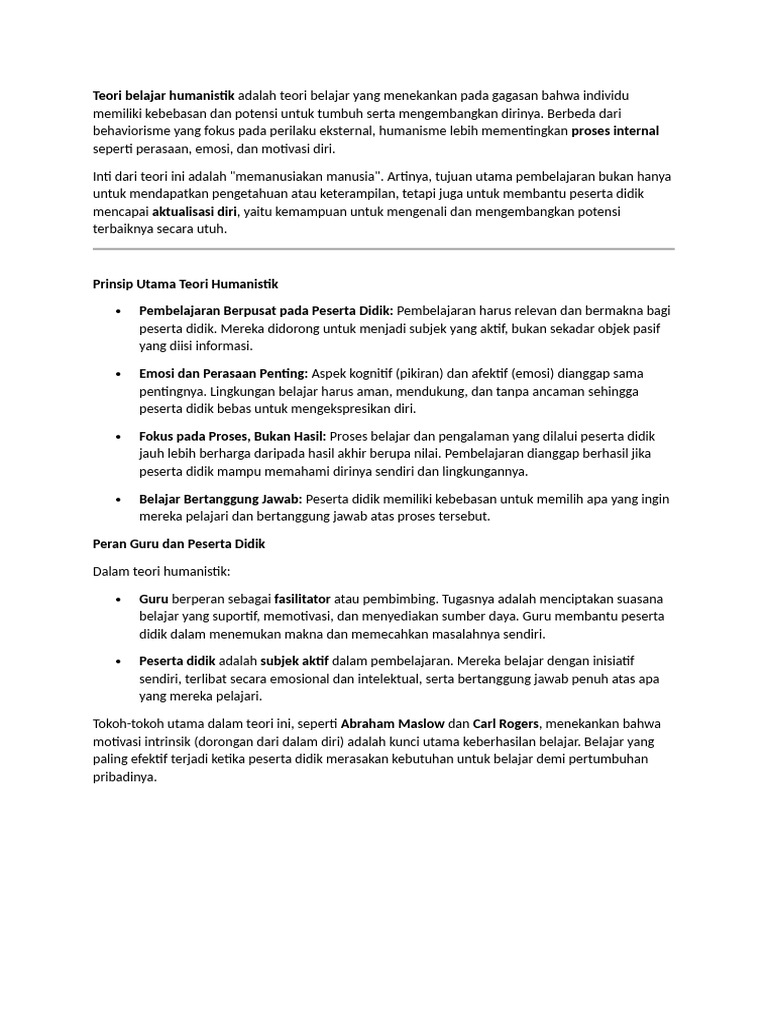 Teori Belajar Humanistik dan Prinsipnya | PDF