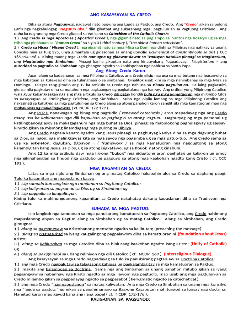 Ang Kasaysayan Sa Credo 2 | PDF