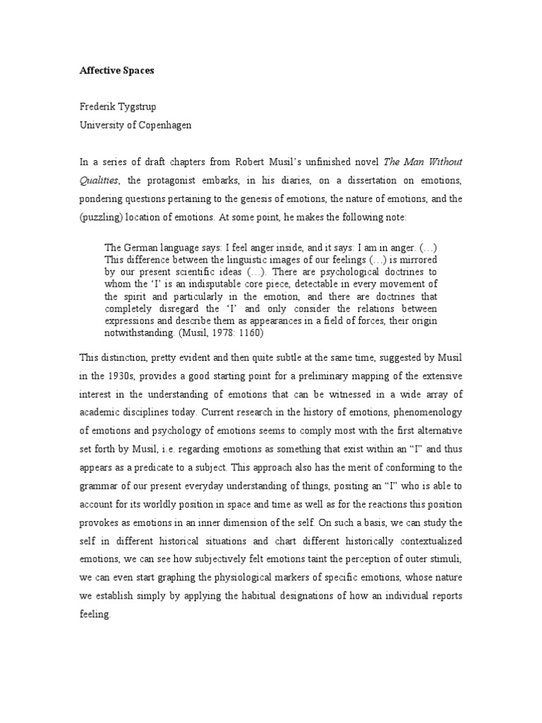 Tygstrup Affective Spaces | PDF | Space | Affect (Psychology)