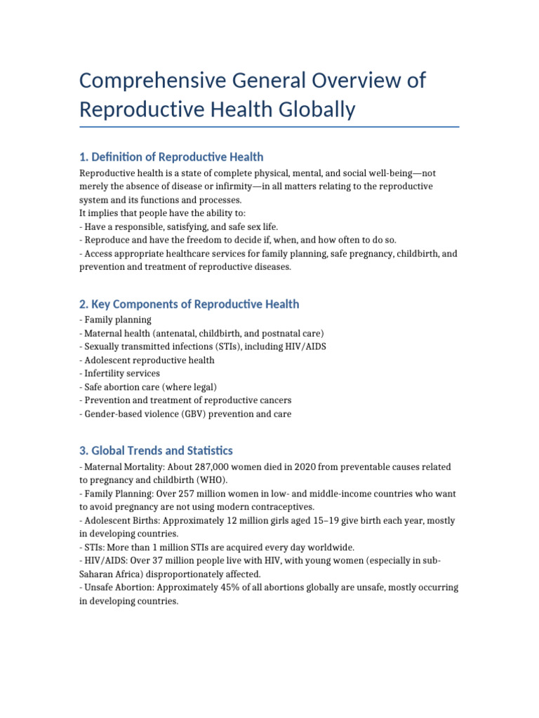 Global Overview of Reproductive Health | PDF | Family Planning | Public ...