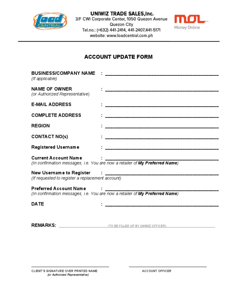 Account Update Form Template | PDF | Career & Growth
