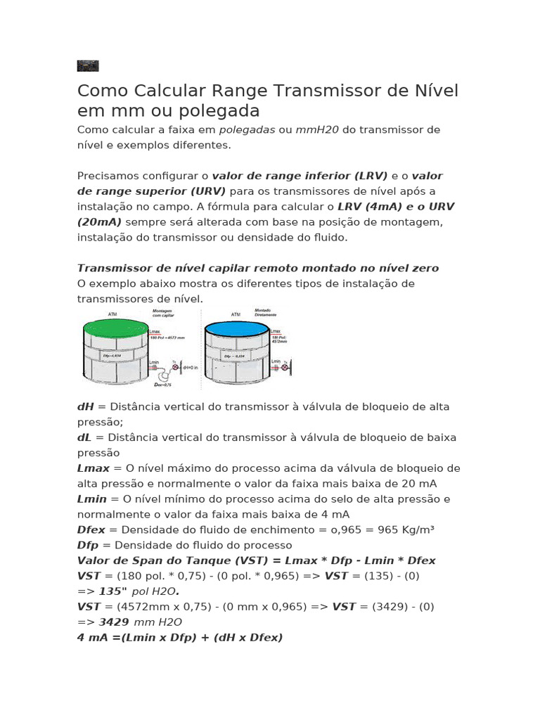 Cálculo de Range para Transmissores de Nível | PDF