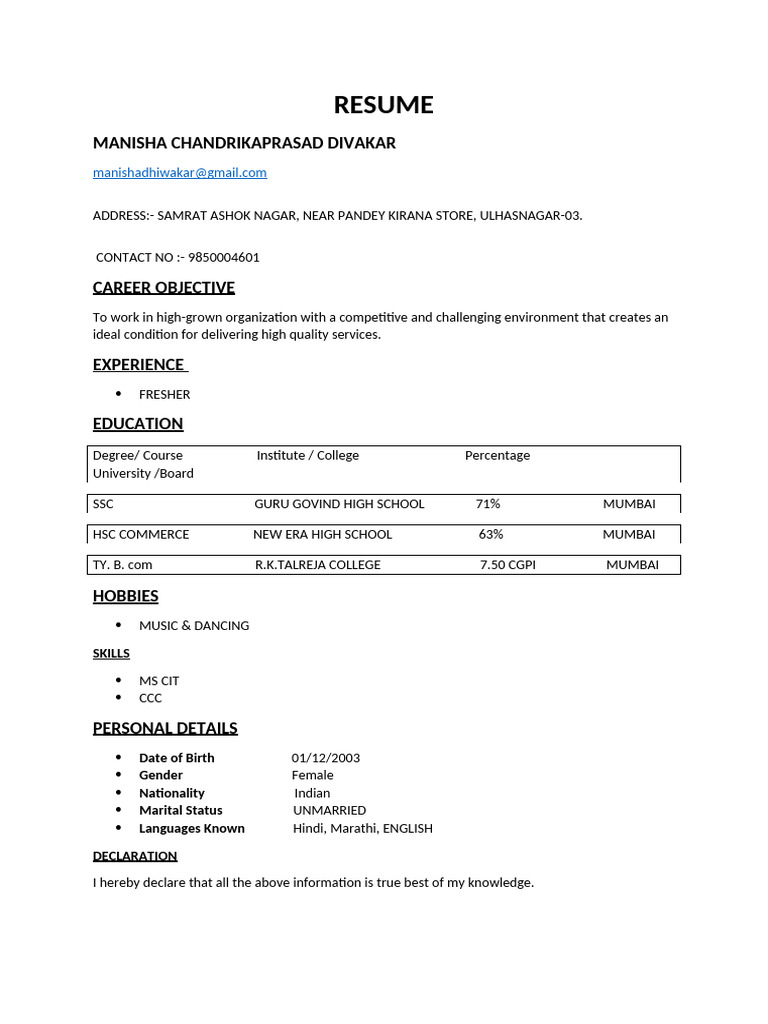 Resume Manisha | PDF