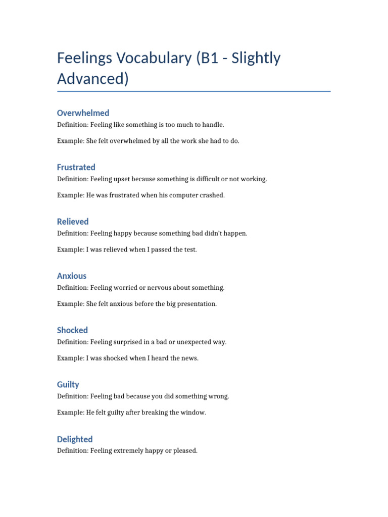 Feelings Vocabulary B1 | PDF