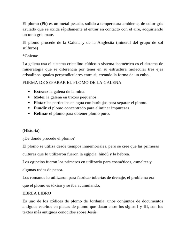 El Plomo (PB) Es Un Metal Pesado | PDF