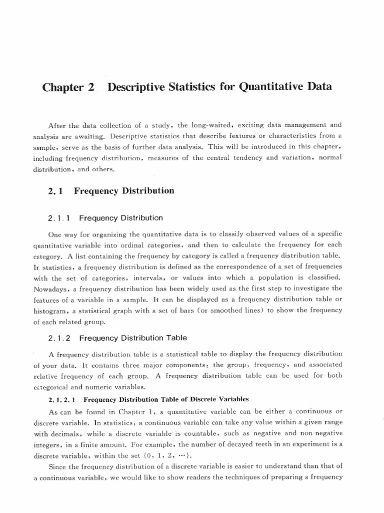Chapter 2 Descriptive Statistics For Quantitative Data | PDF