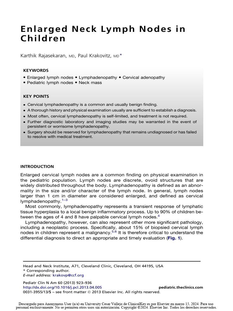 Enlarged Neck Lymph Nodes in Children | PDF | Lymphatic System ...