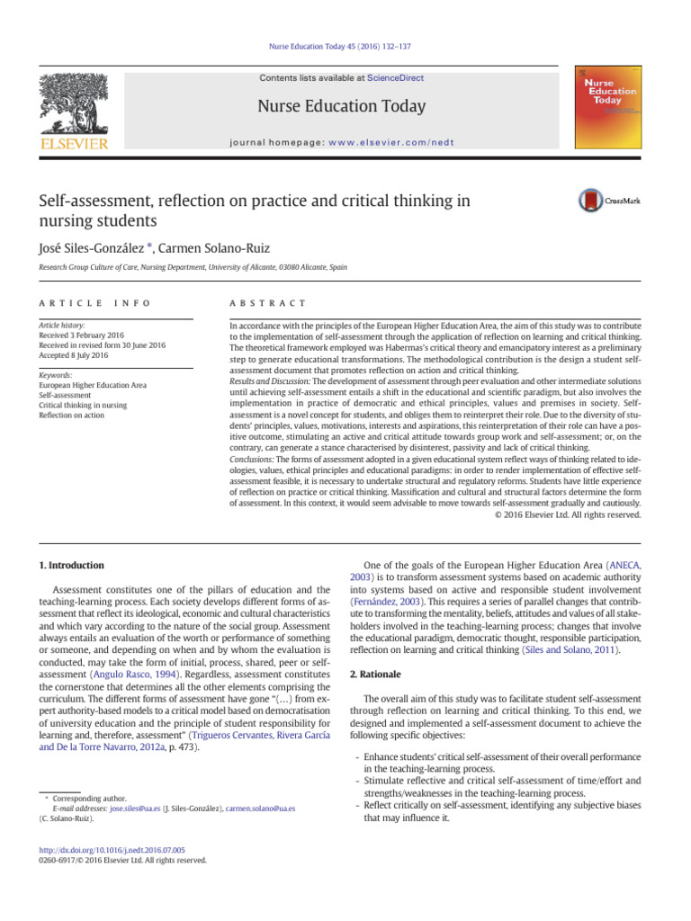 7.Self-Assessment, Reflection On Practice and Critical Thinking in ...