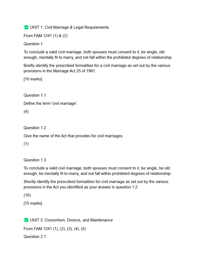 FAM Past Papers Unit 1,3,4 & 5 | PDF | Marriage | Divorce