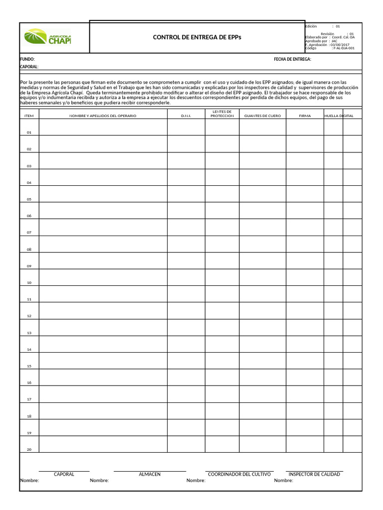 SST-P04.01 Entrega de EPP de Alta Rotación | PDF