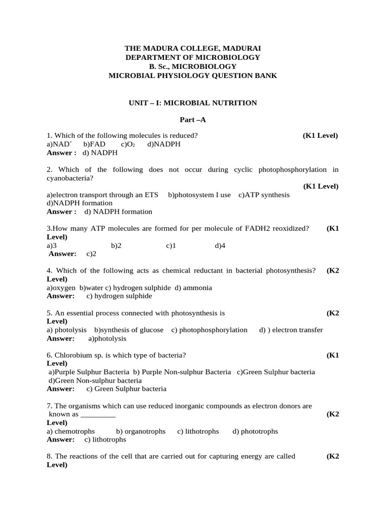 Microbial Physiology Question Bank | PDF | Cellular Respiration | Amino ...