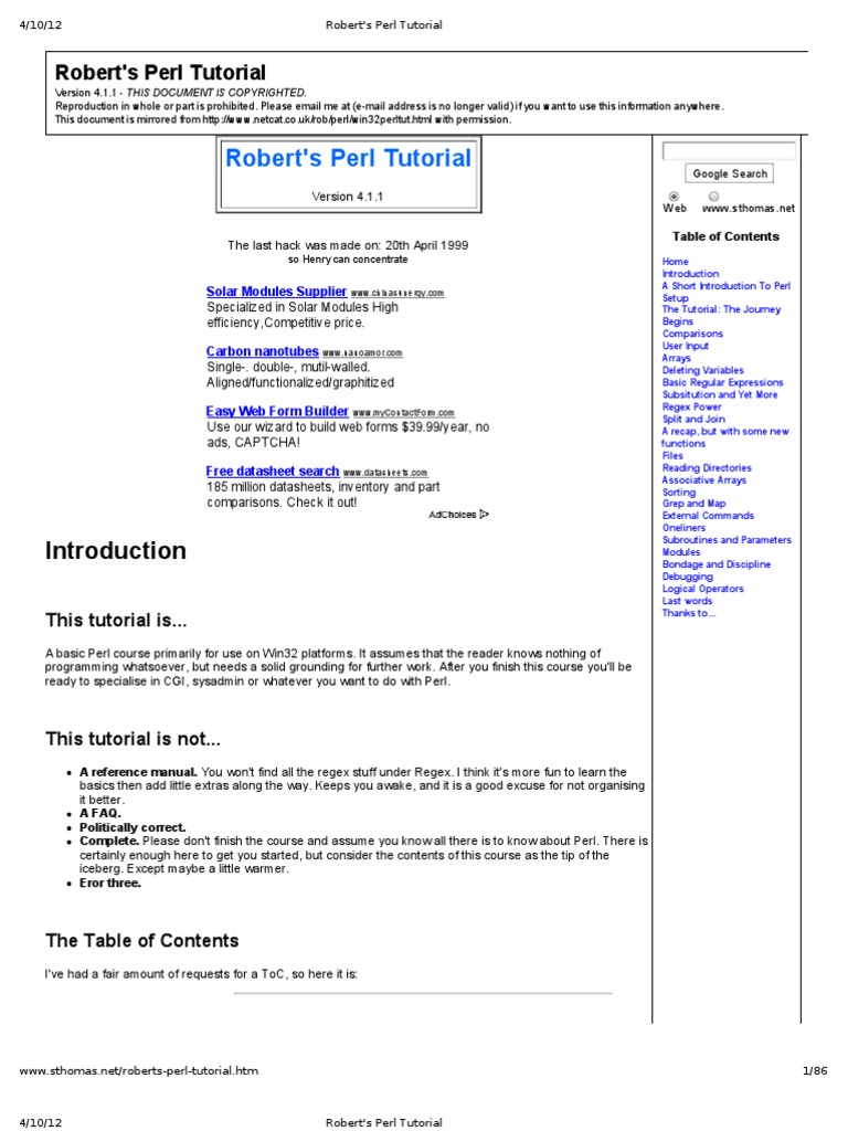 Roberts Perl Tutorial Pdf Perl Variable Computer Science 9502