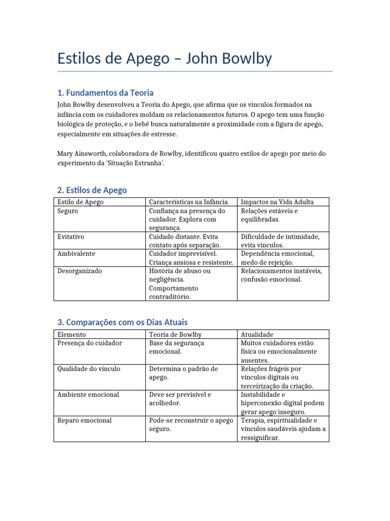 Estilos de Apego Bowlby | PDF | Teoria do Apego | Psicologia