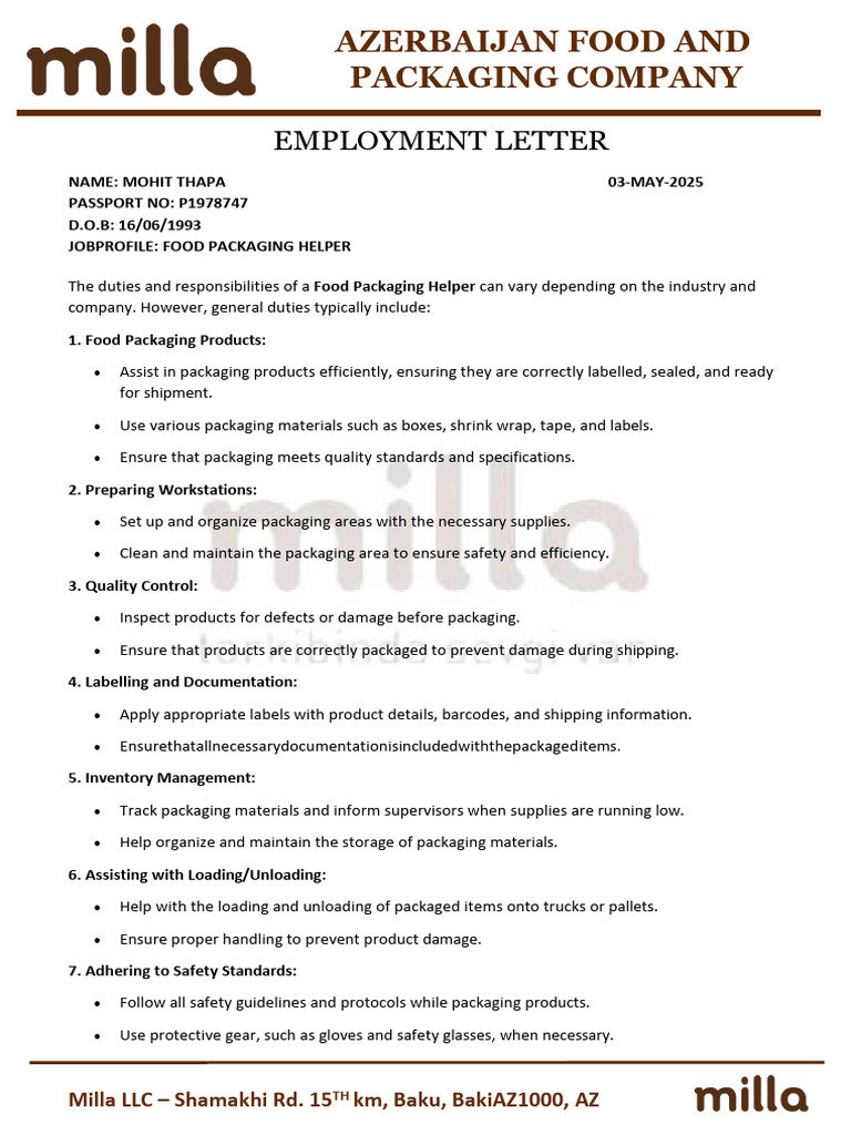 MOHIT THAPA OFFER LETTER FOR MILL LLC 7 | PDF