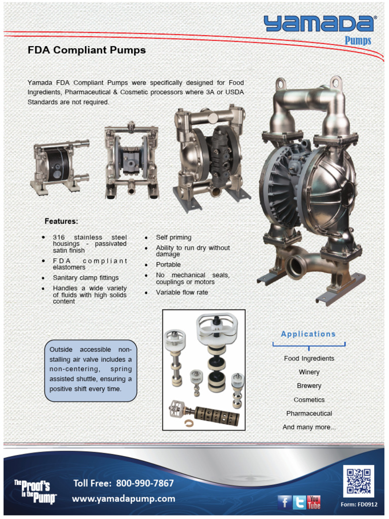 Bombas Yamada FDA | PDF | Pump | Chemical Engineering