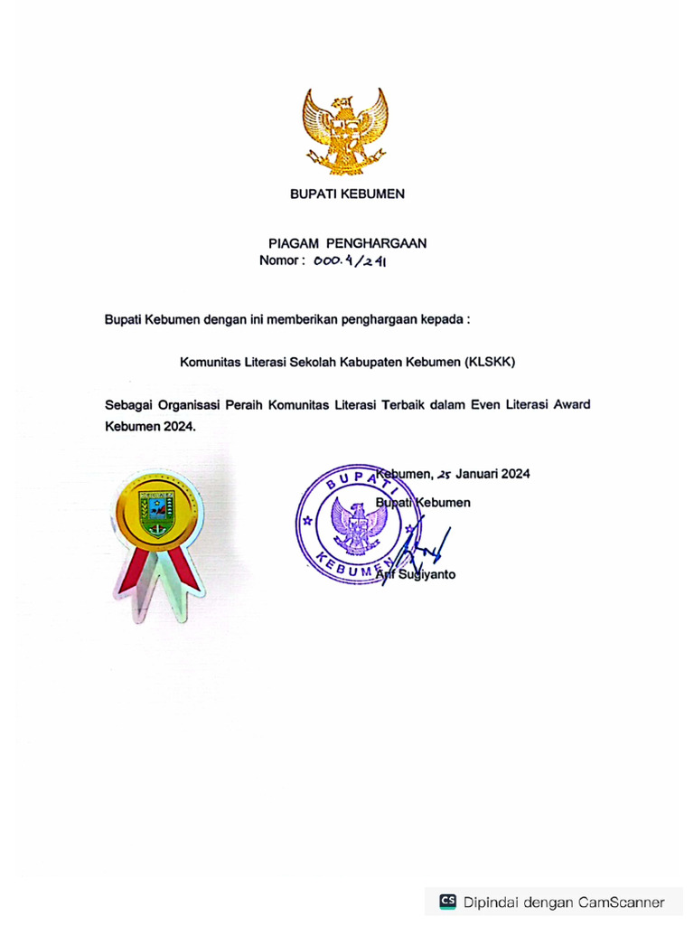 Piagam Penghargaan KLSKK | PDF
