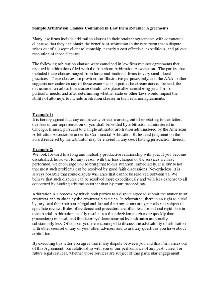 Sample Law Firm Retainer Agreeement Clauses | PDF | Arbitral Tribunal ...