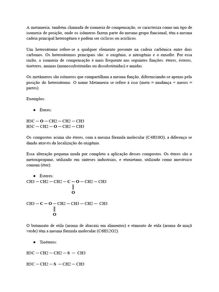 Metameria Química: Conceitos e Exemplos | PDF
