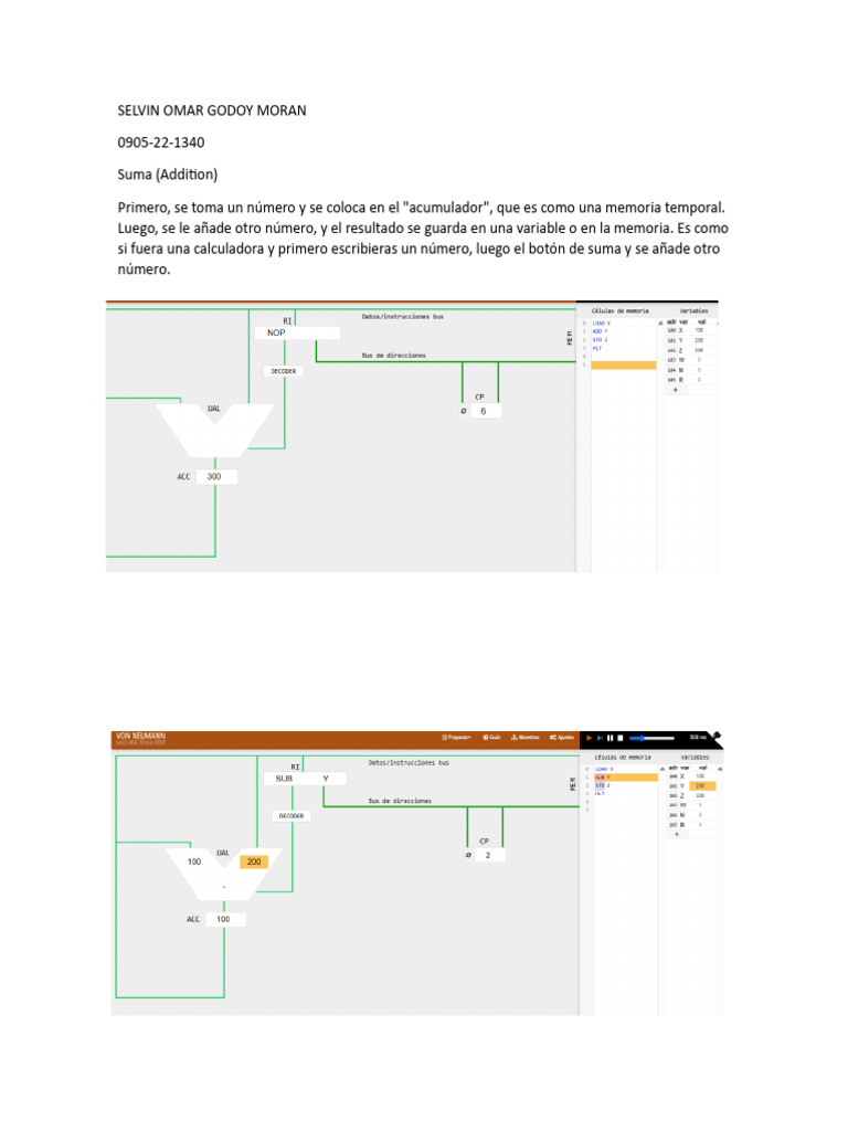Tarea Sobre Von Neuman Simulador, Ejecutar 9 Intrucciones | PDF