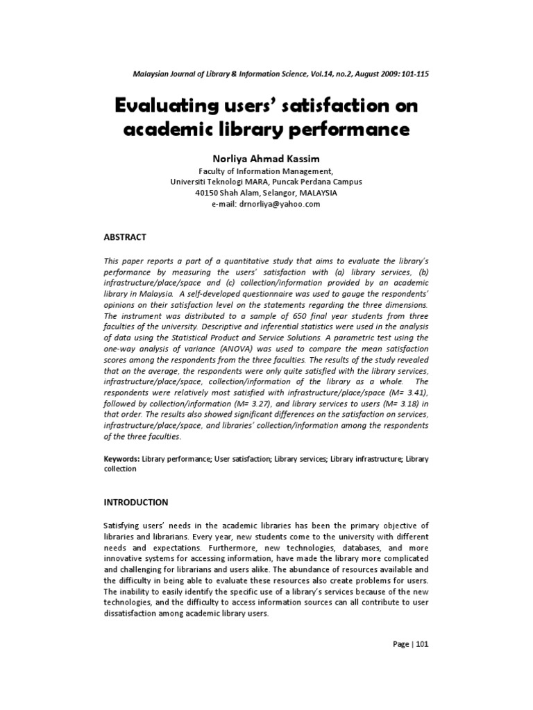 Evaluating Users' Satisfaction On Academic Library Performance ...