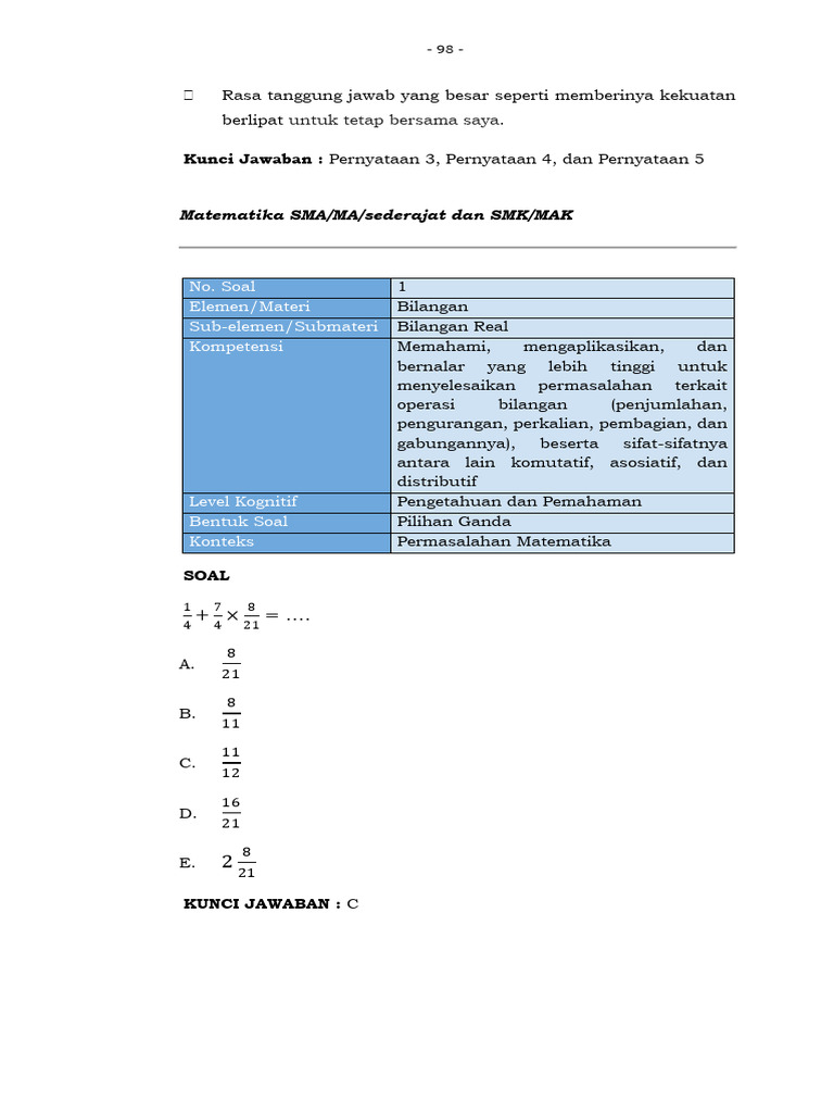 Contoh Soal Tka | PDF