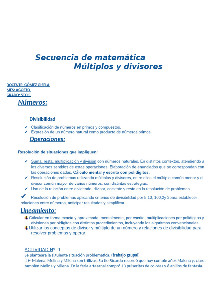 Multiplo y Divisores 5 | PDF | División (Matemáticas) | Matemáticas
