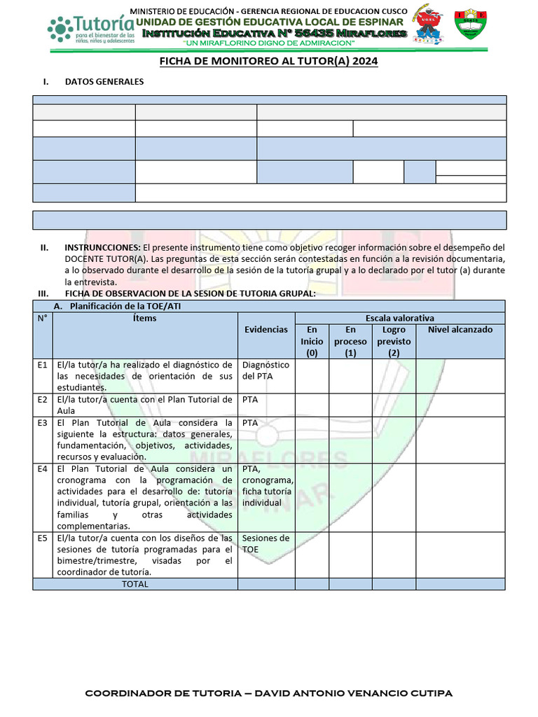 Ficha de Monitoreo Al Tutor 2024okok - 104629 | PDF | Enseñando | Cognición