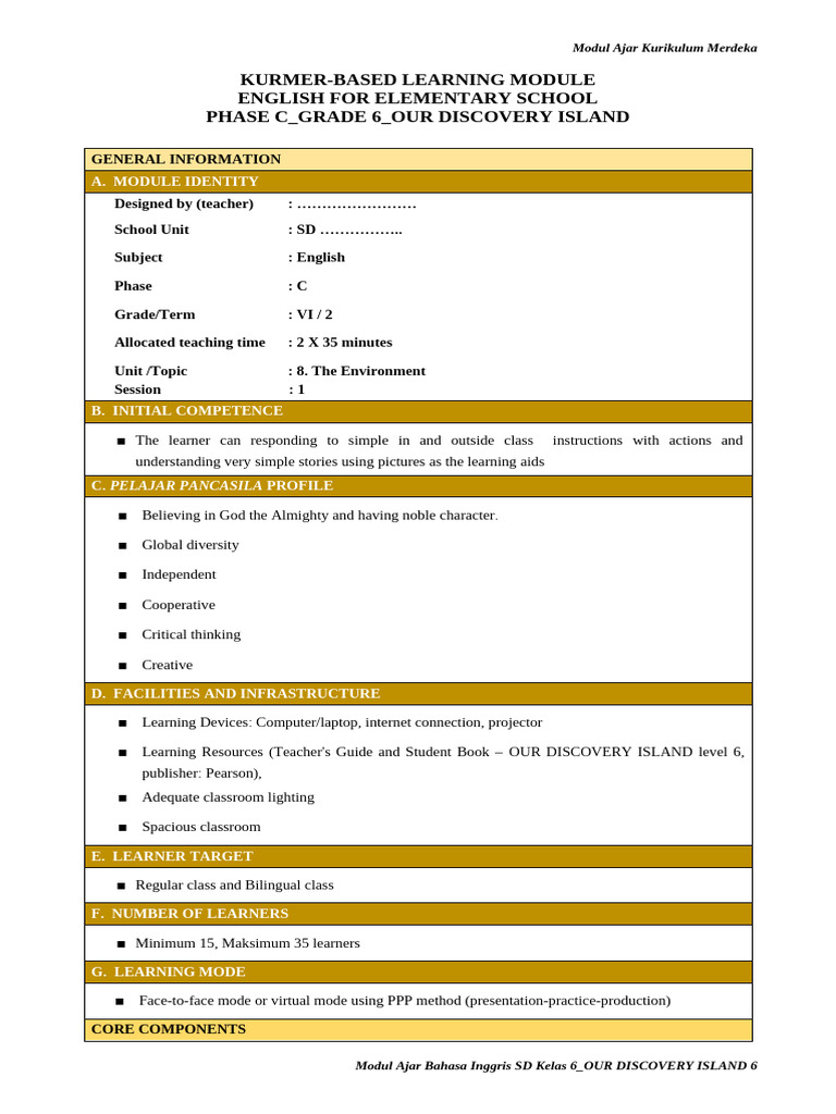English Module for Grade 6: Environment | PDF | Vocabulary | Learning