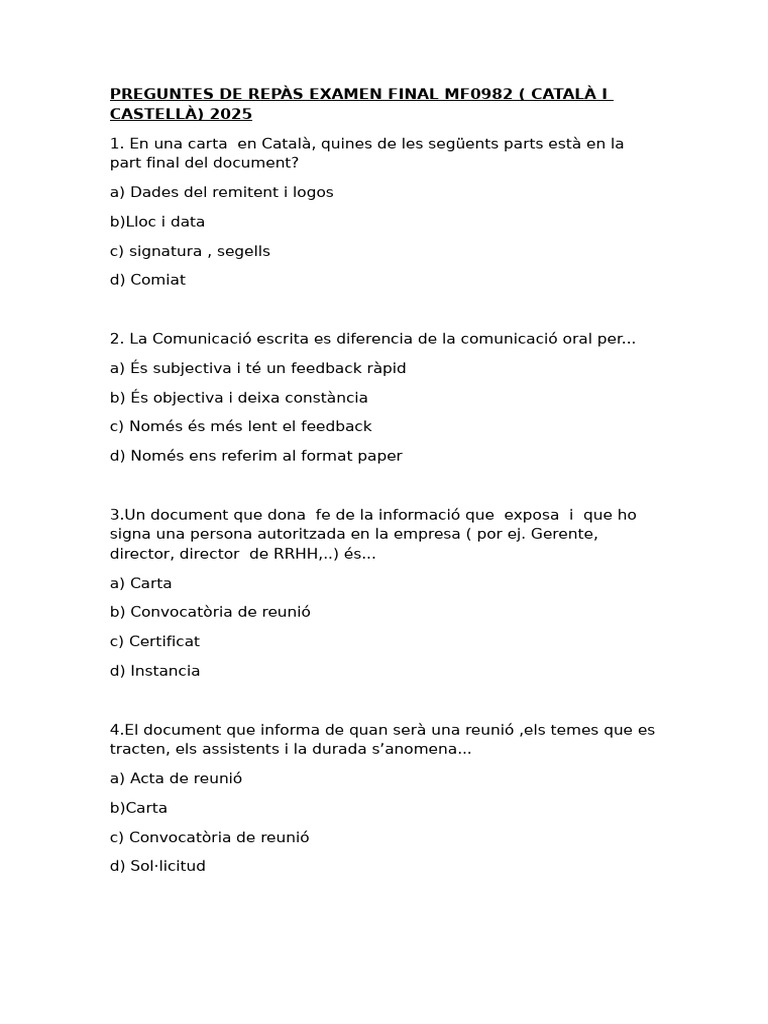 Preguntes de Repàs Examen Final MF0982 (Català I Castellà) 2025 | PDF ...