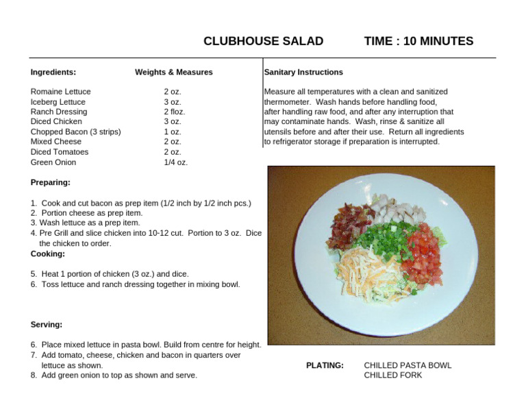 Clubhouse Salad Recipe and Instructions | PDF