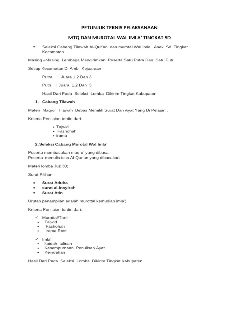 PETUNJUK TEKNIS PELAKSANAAN Lomba SD | PDF