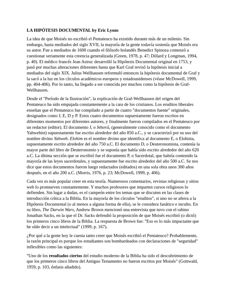 Articulo Sobre Autoria Mosaico - Eric Lyons | PDF | Moisés | Filisteos
