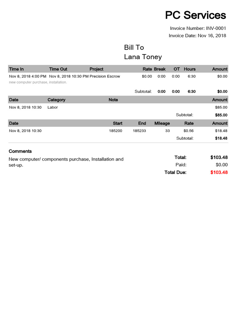 Precision Escrow Invoice Summary | PDF