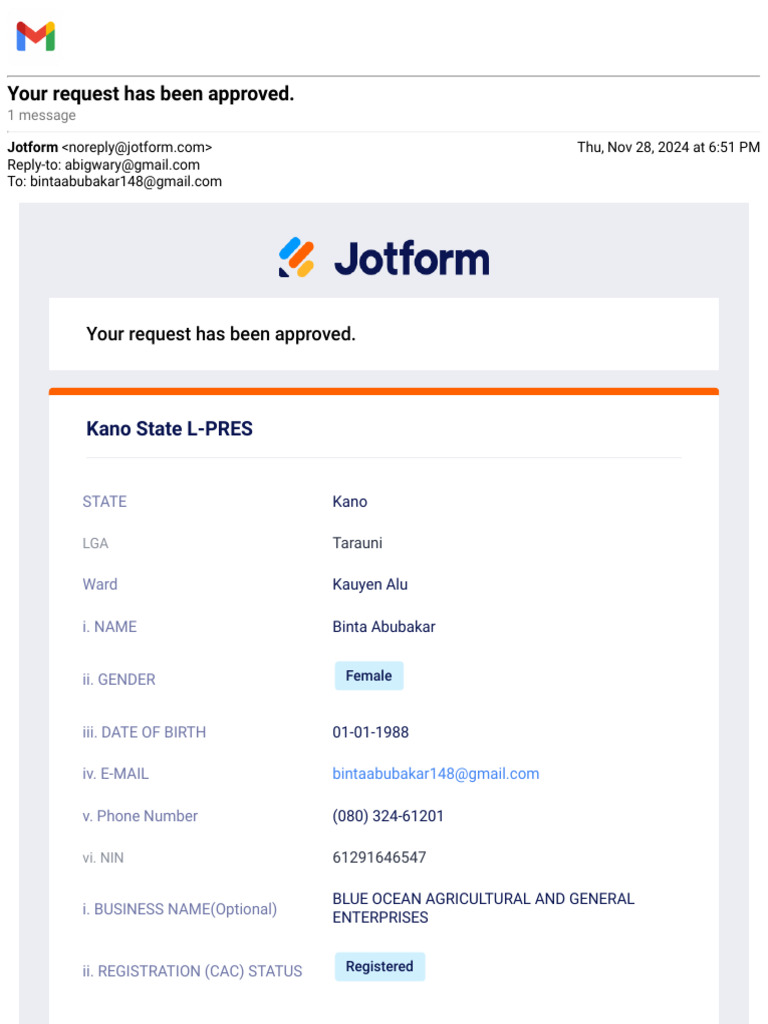 Gmail - Your Request Has Been Approved. | PDF