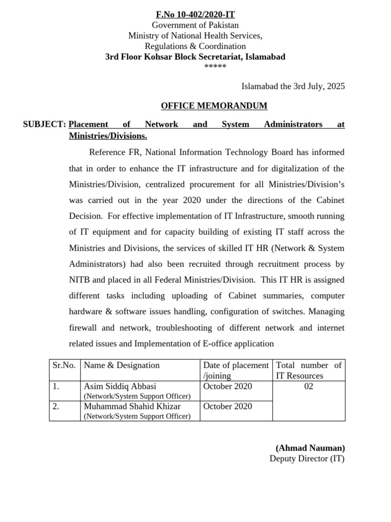 Placement Letter Reply by NITB | PDF